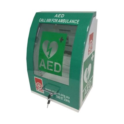 Defib cabinet - green curved indoor lockable | St John Ambulance SA