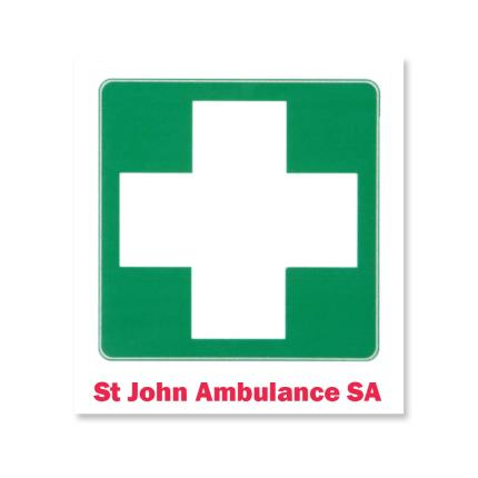 Green & white cross sticker 70mm x 80mm | St John Ambulance SA