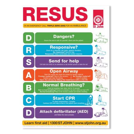 Poster A2 - resuscitation chart | St John Ambulance SA